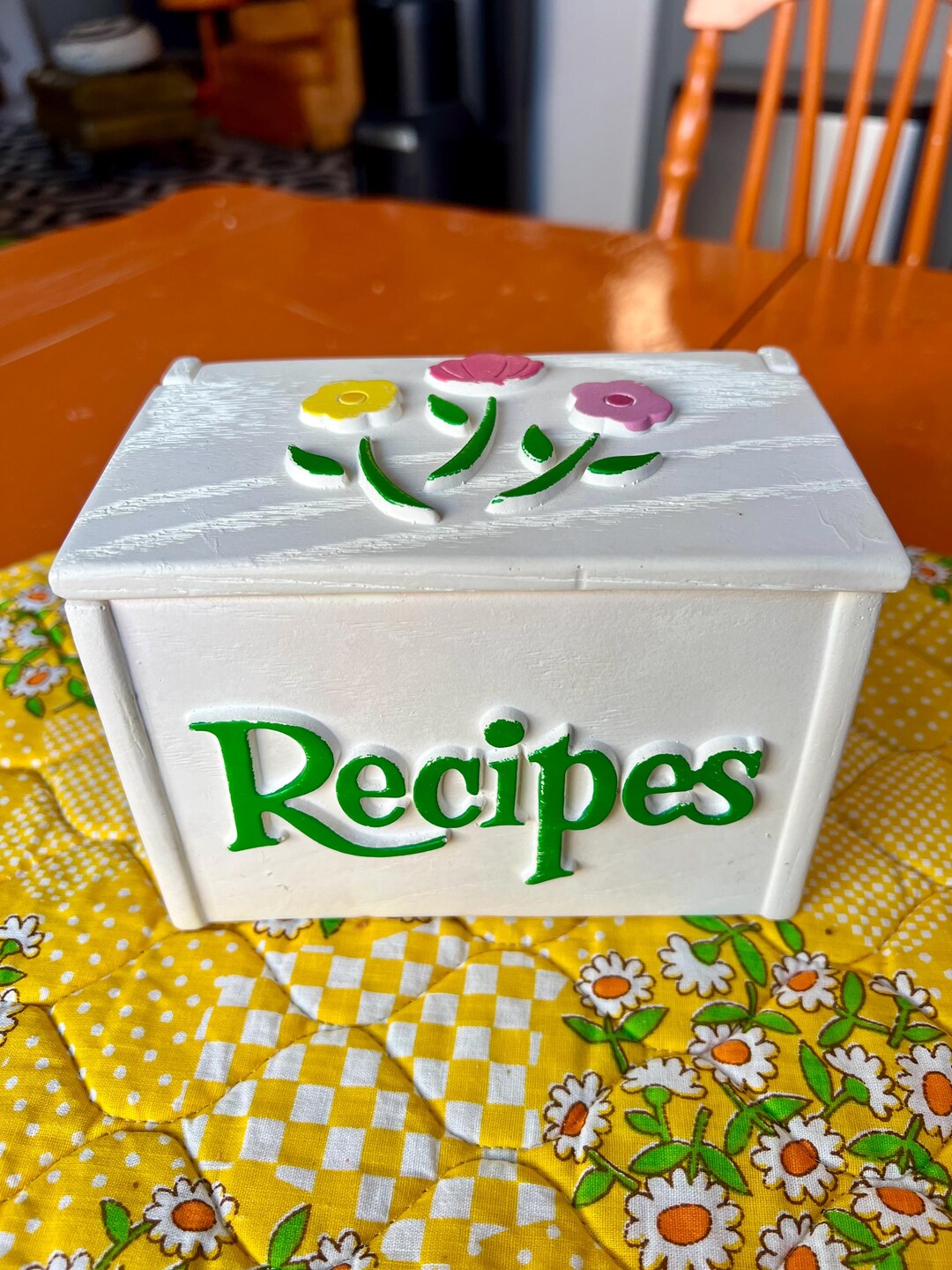 Vintage 1970s Pink Yellow Green White Flower Power Recipe Box // FTD ...