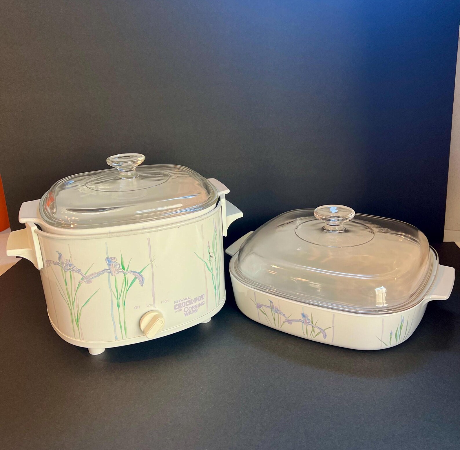 Vintage Corning Ware Rival Crock Pot & 2.5 Qt. Lidded Casserole Shadow ...