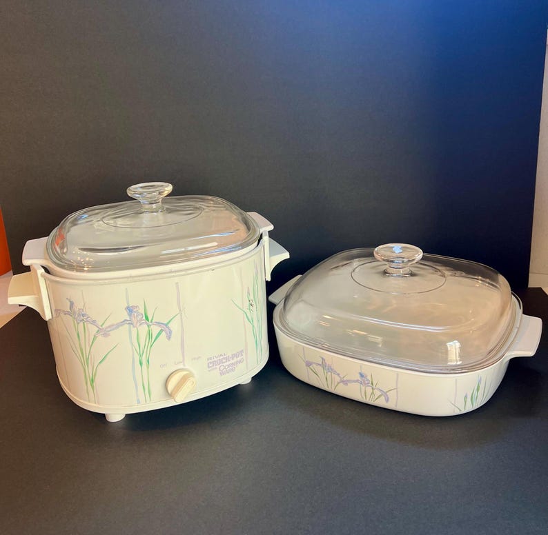 Vintage Corning Ware Rival Crock Pot & 2.5 Qt. Lidded Casserole Shadow ...