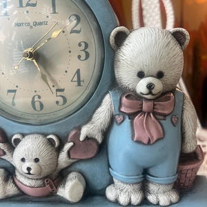 Vintage Family Bear Blue Pink White Mom Baby Homco Quartz Clock ...