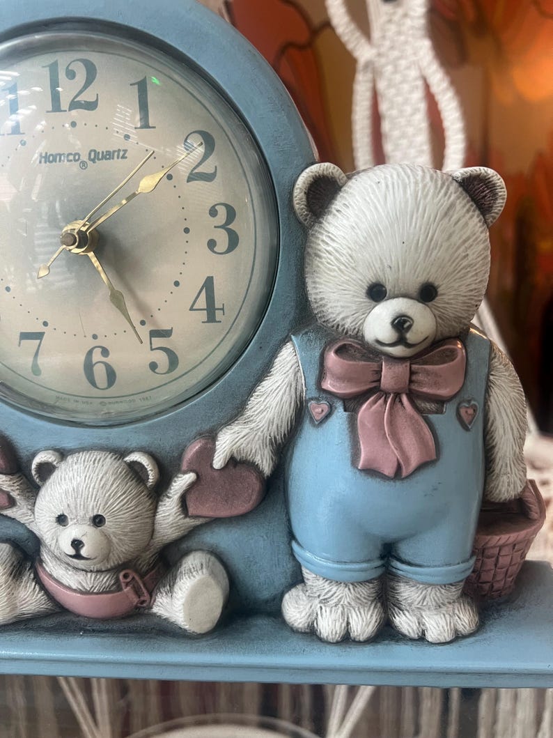 Vintage Family Bear Blue Pink White Mom Baby Homco Quartz Clock ...