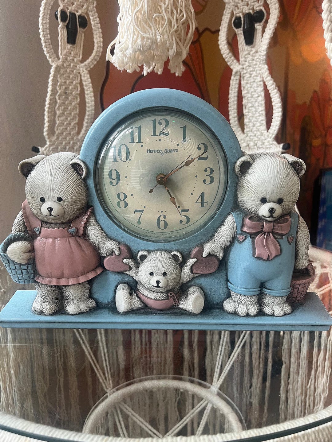 Vintage Family Bear Blue Pink White Mom Baby Homco Quartz Clock ...