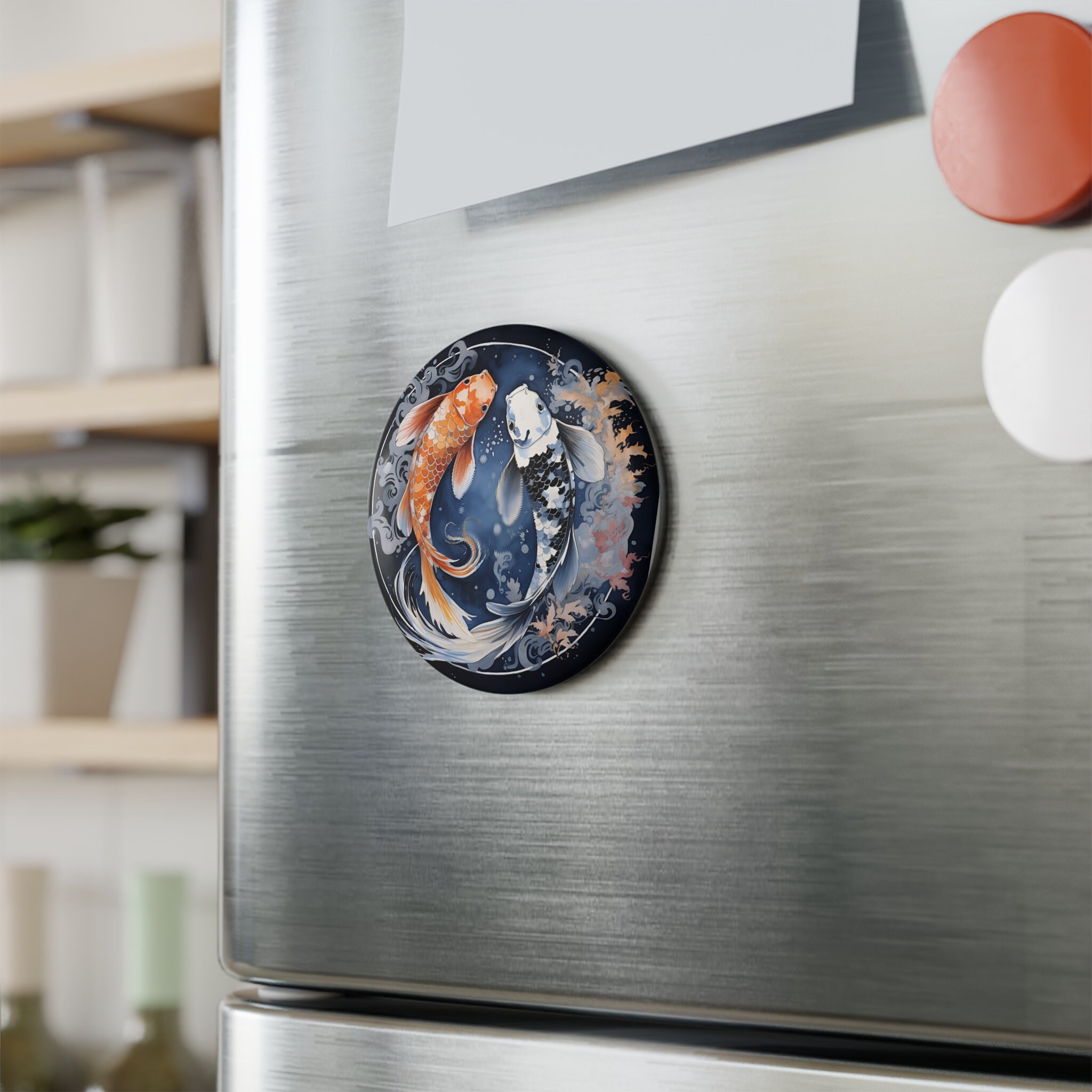 Koi Fish Magnet, Colorful Fridge Magnet, Round Kitchen Magnet - Etsy