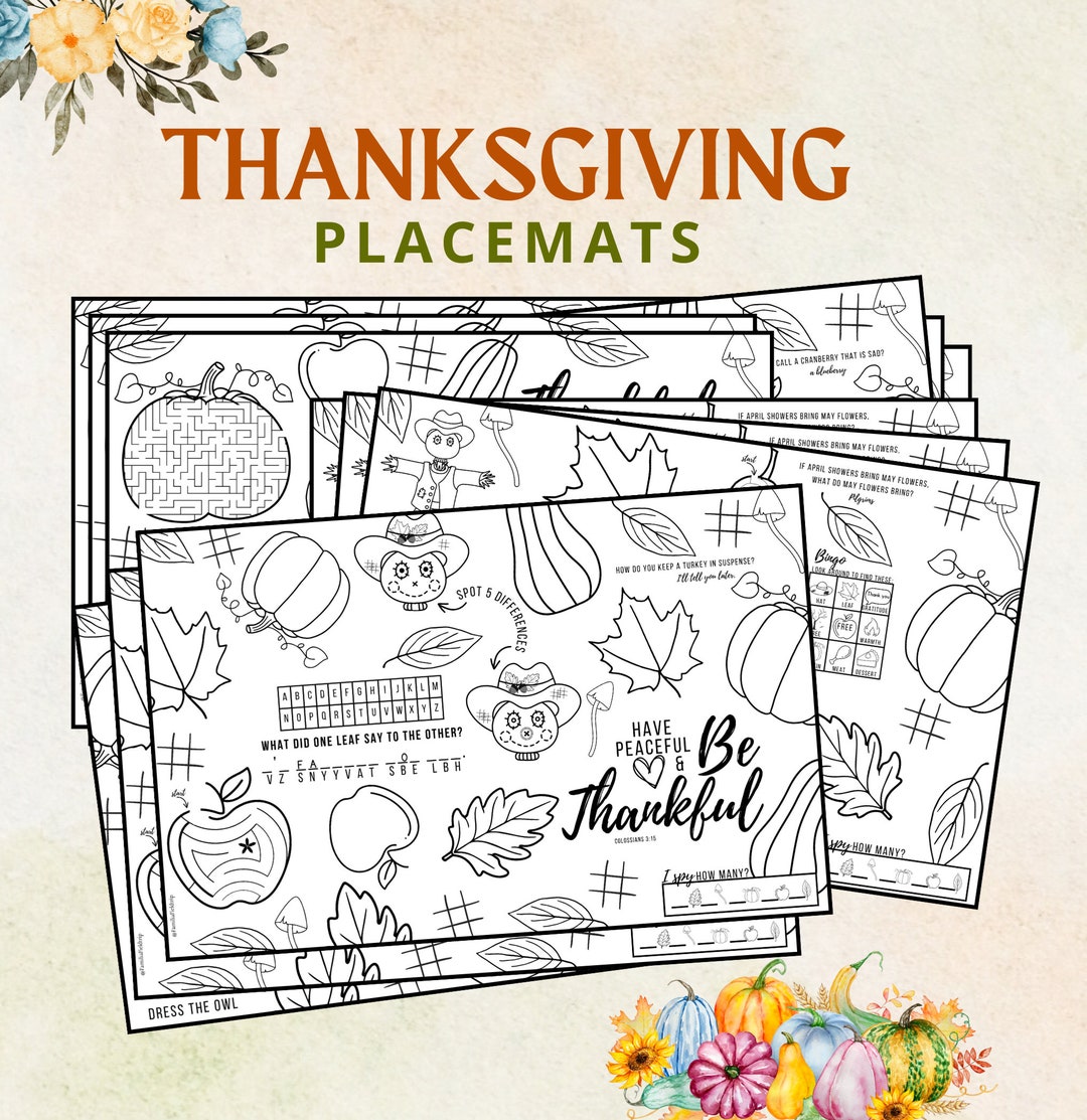 Thanksgiving Activity Coloring Placemat - Etsy