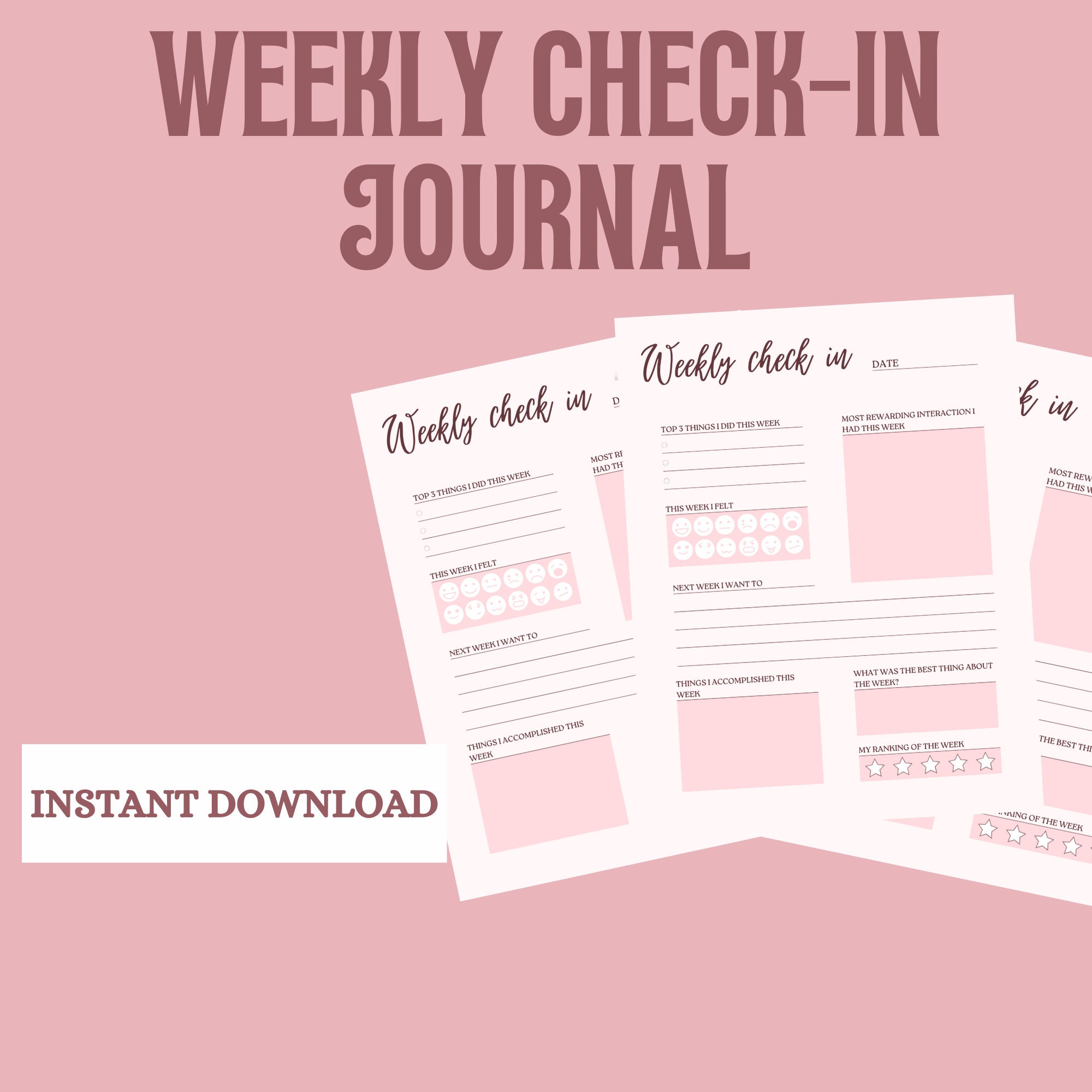 Weekly Check-in Journal|positivity Check-in|accomplishment Diary|weekly ...