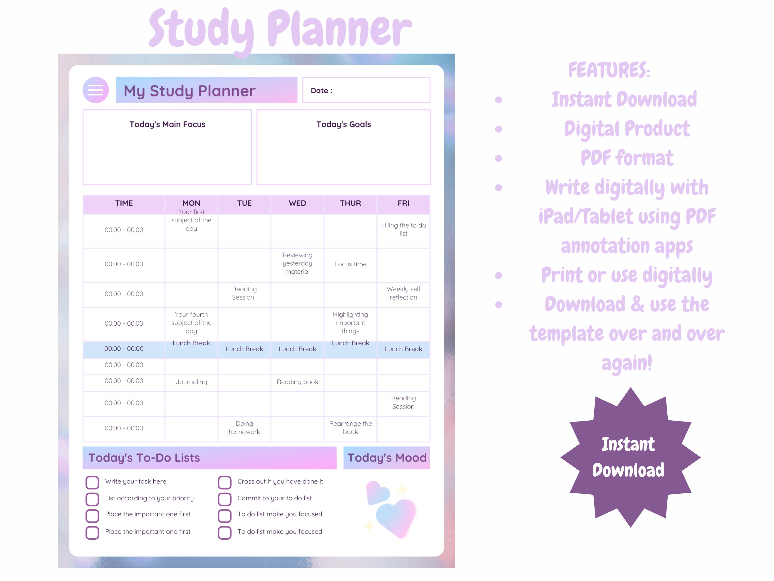 Study Planner|academic Planner|student Planner|homework Planner|weekly ...