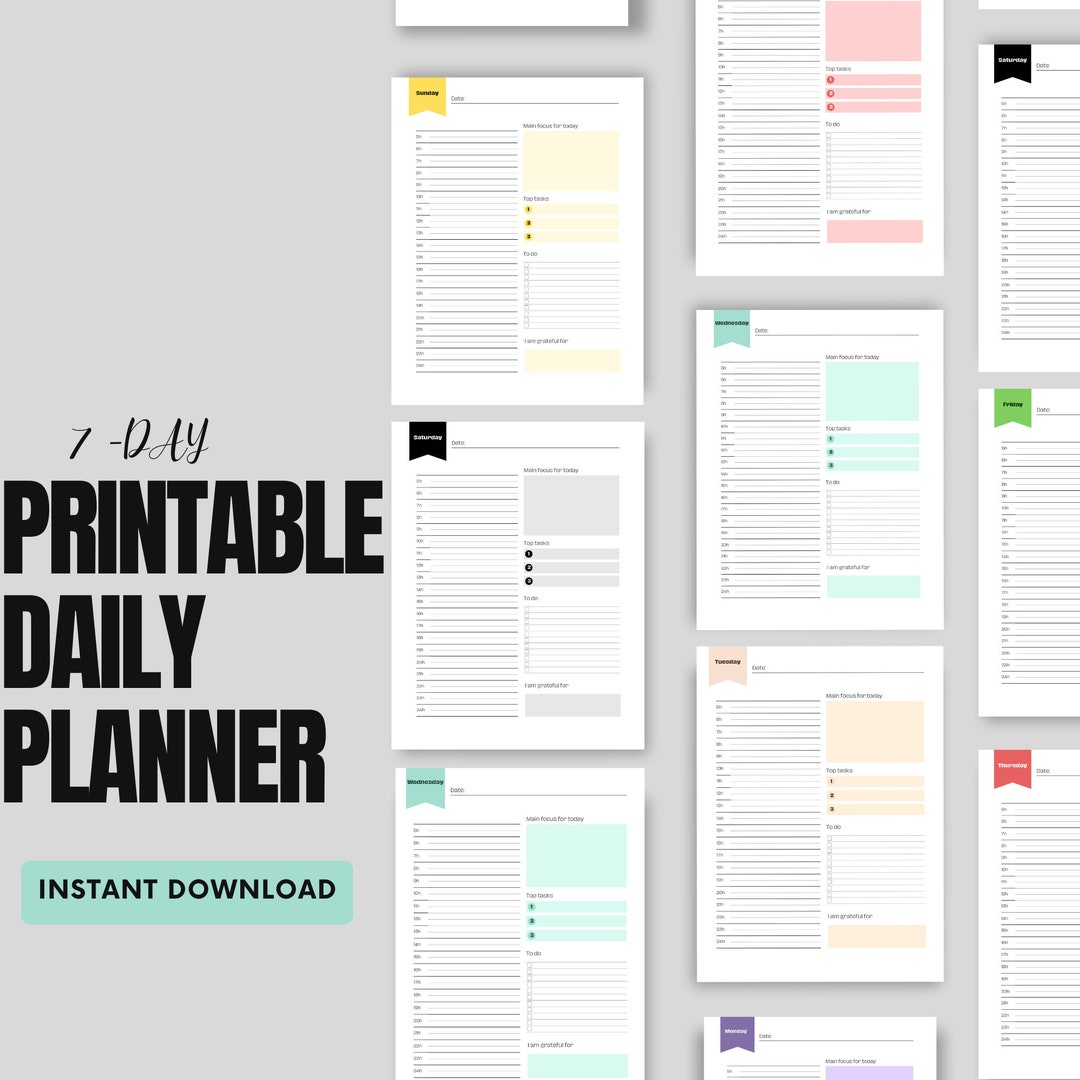 Printable 7-day Daily Planner|productivity Planner|habit Tracker|daily ...