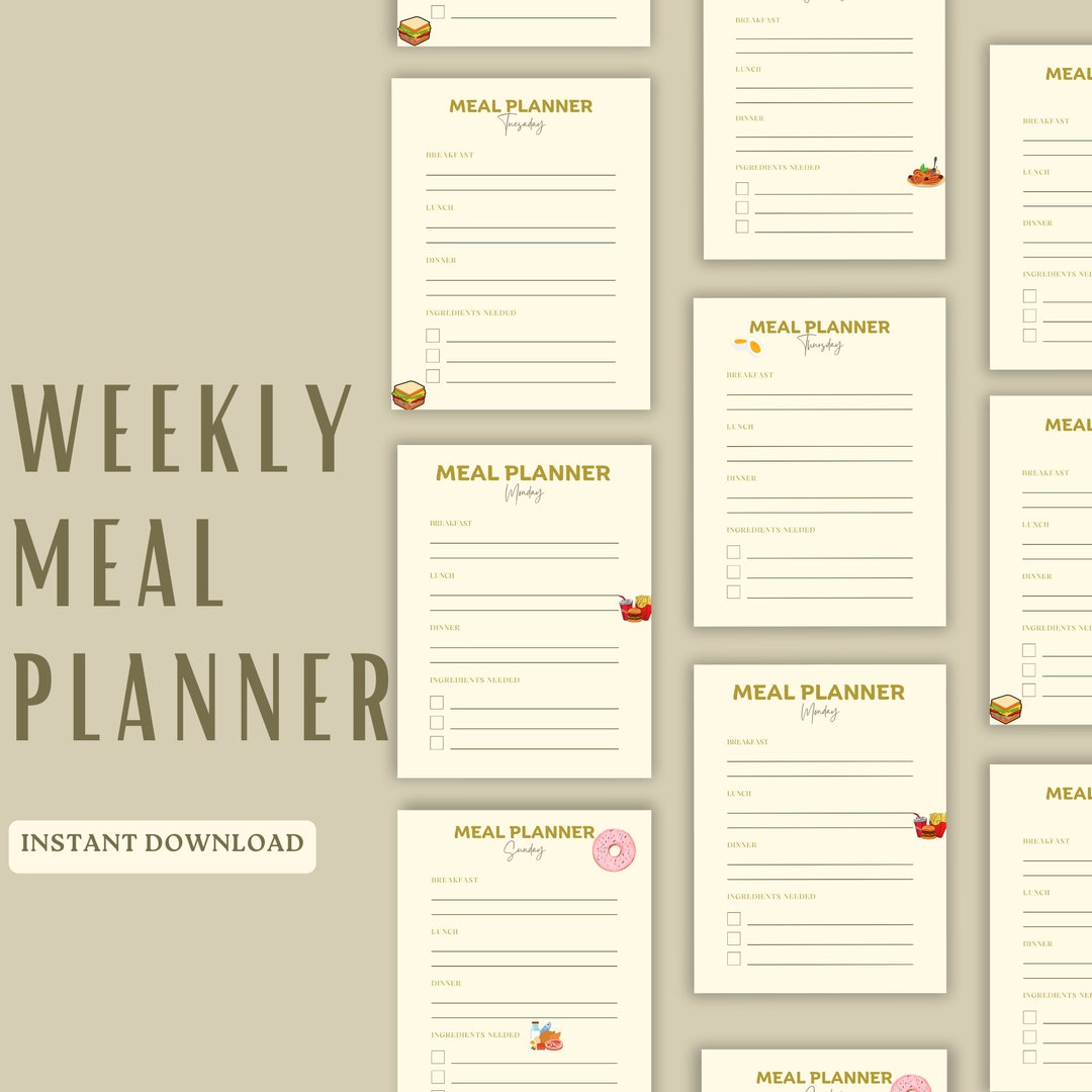 Weekly Meal Planner | Printable Grocery List (digital Download) - Etsy
