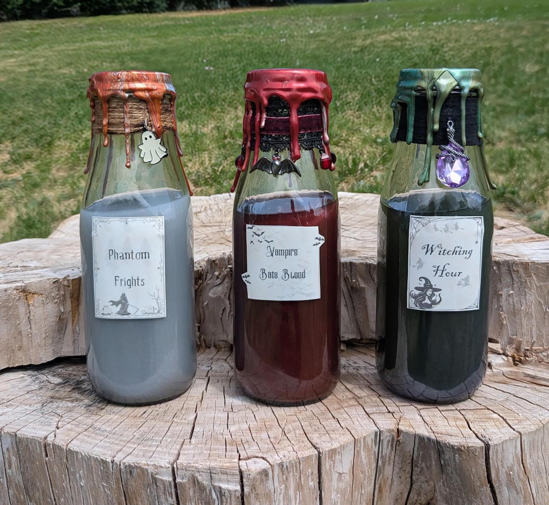 Halloween Potion Set, Witch Bat Ghost Bottles, Apothecary Decor, Spooky ...