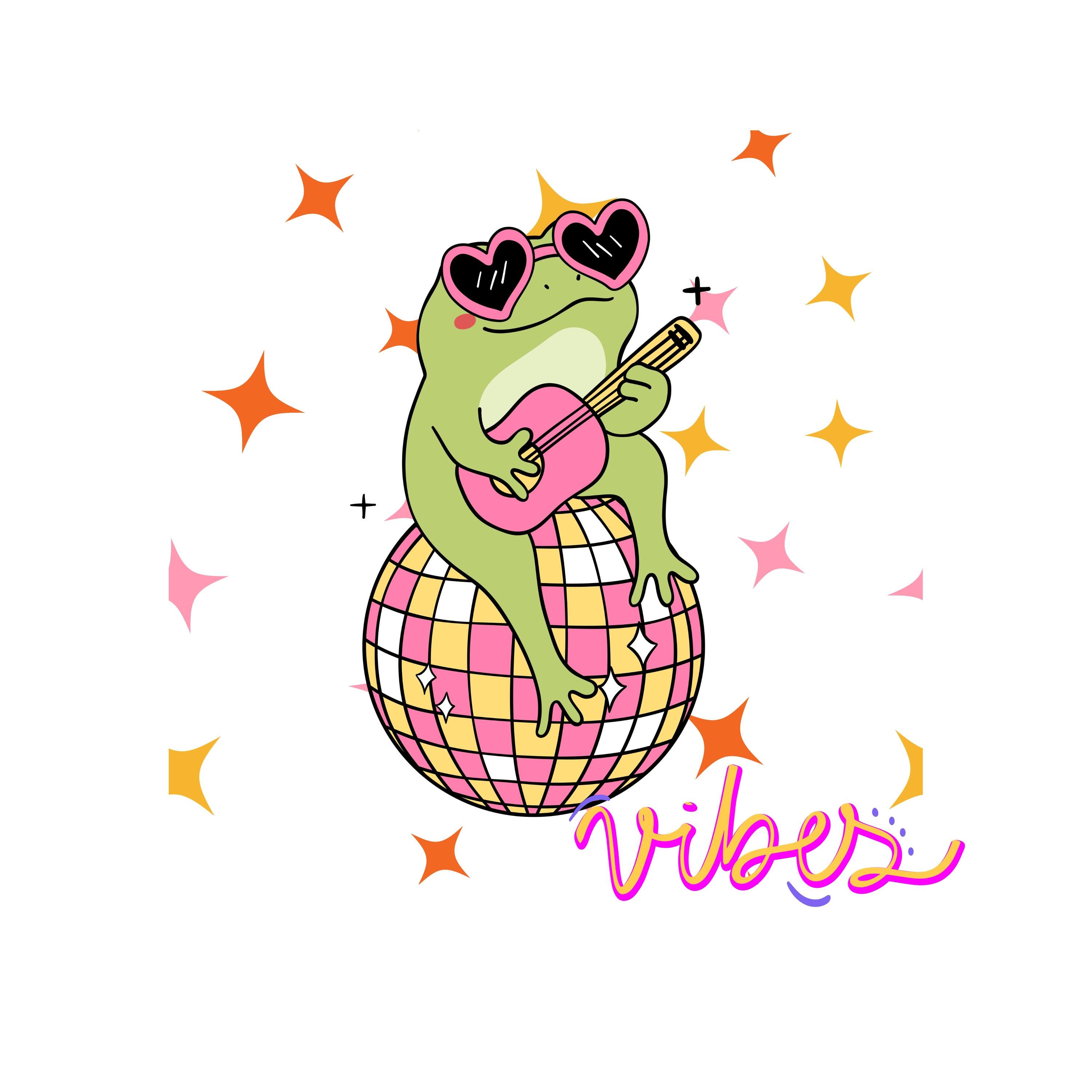 Frog Vibes Png Graphic and Print, Disco Ball Stars Graphic, Digital ...