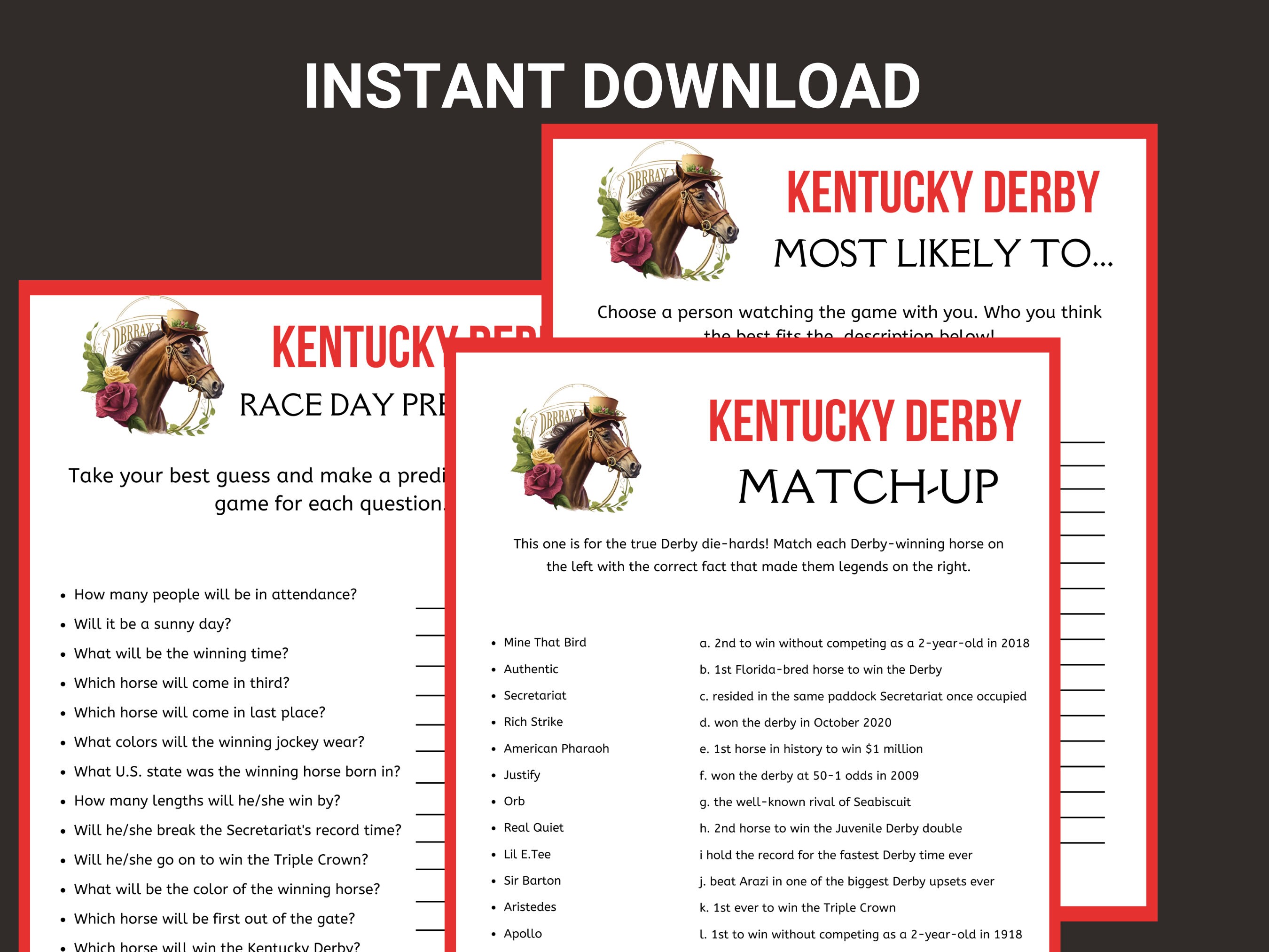 Kentucky Derby Printable Games kentucky Derby Games Derby Games Bundle ...