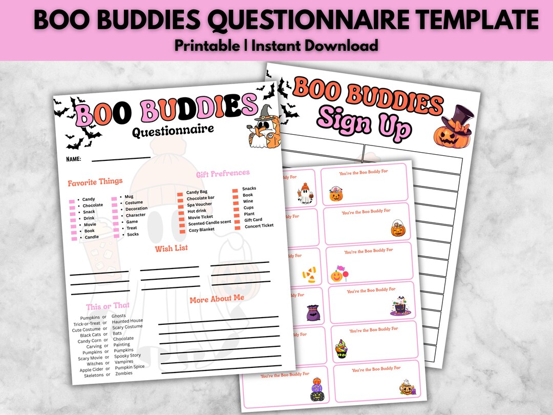 Halloween Questionnaire, Editable Boo Buddy Printable, Boo Basket Gift ...