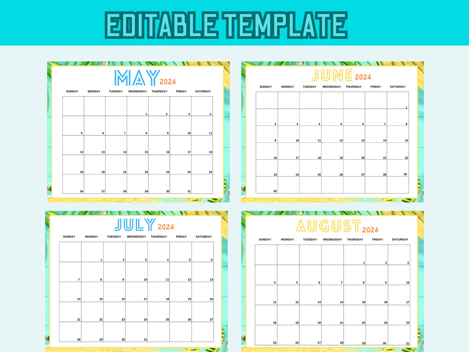 Editable Summer Calendar Poster Printables Family Planner Checklist ...