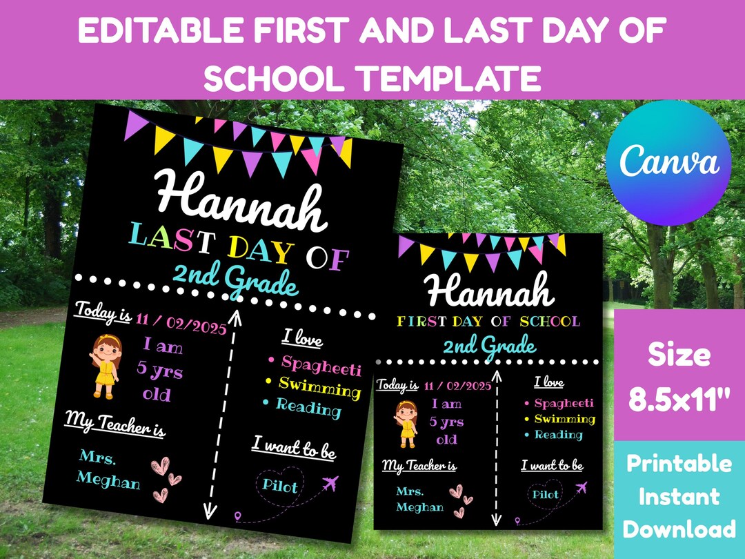 First and Last Day of School Sign Printable Editable First Day of ...