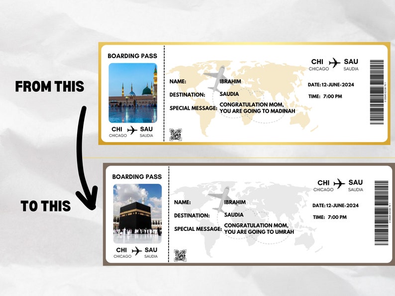 Editable Hajj Boarding Pass: Surprise Trip Reveal (digital Download) - Etsy