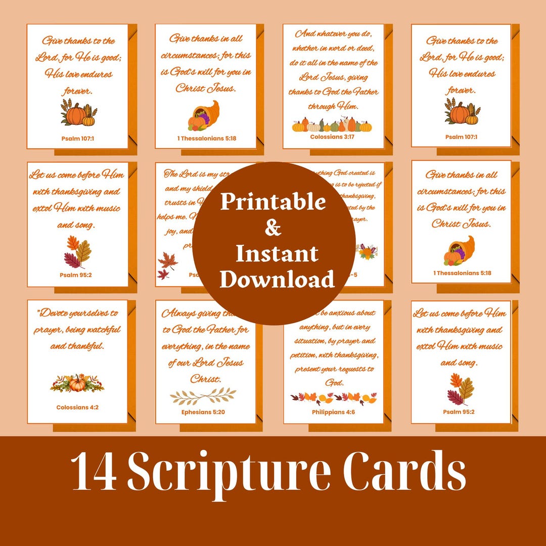 Thanksgiving Printable Scripture Cards, Beautiful Religious Quotes for ...