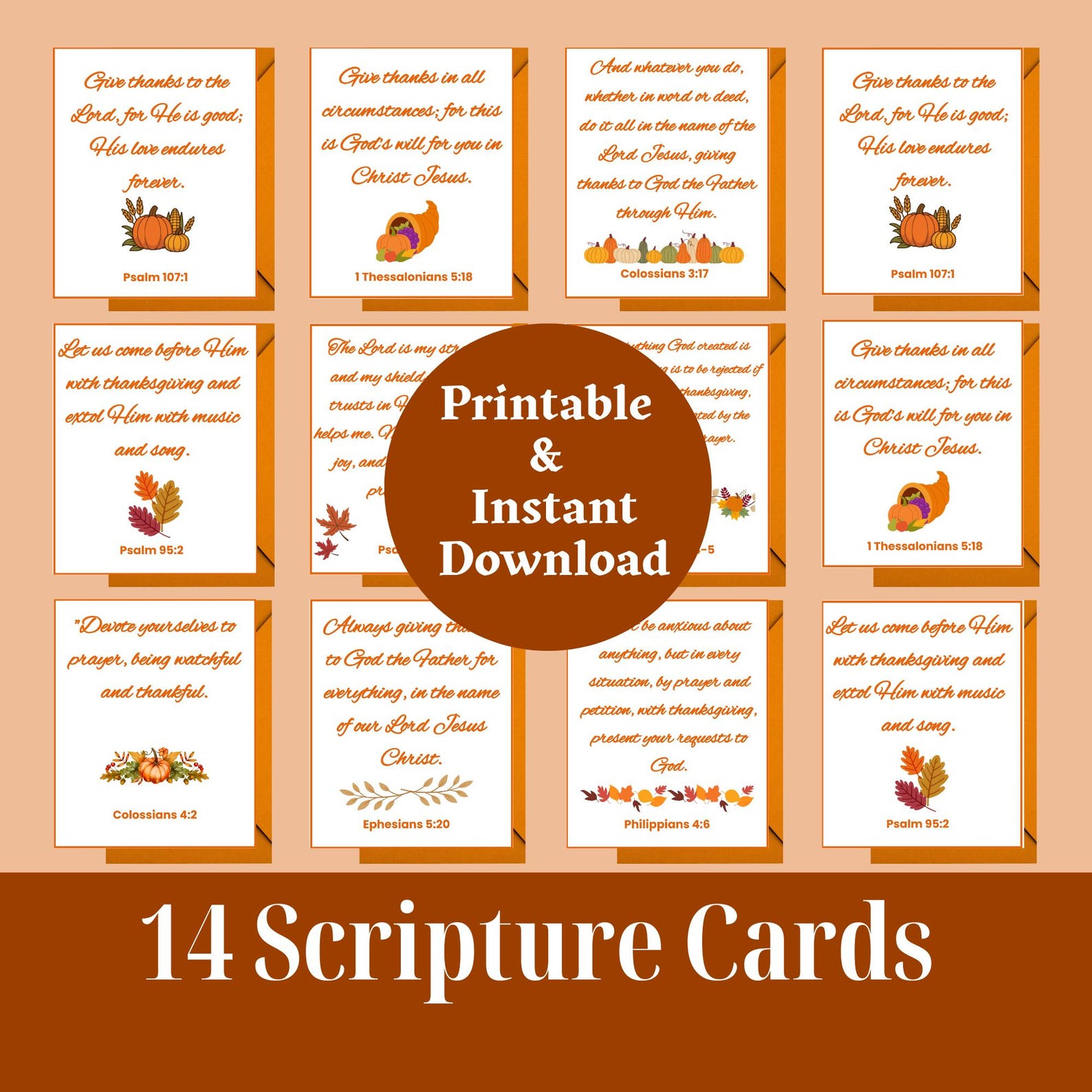 Thanksgiving Printable Scripture Cards, Beautiful Religious Quotes for ...