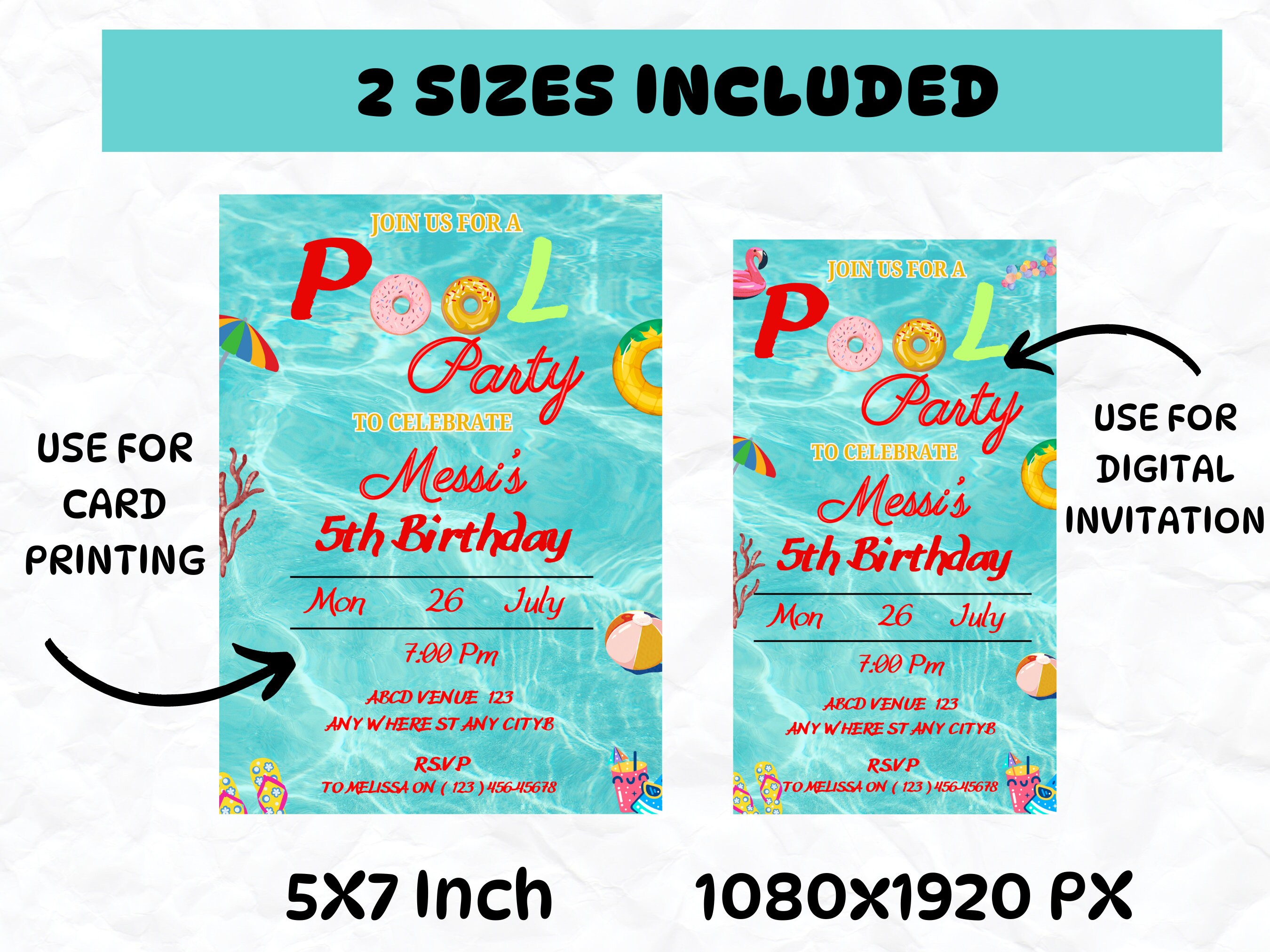 Pool Party Invitation, Text Invitation, Electronic Invite, Digital ...