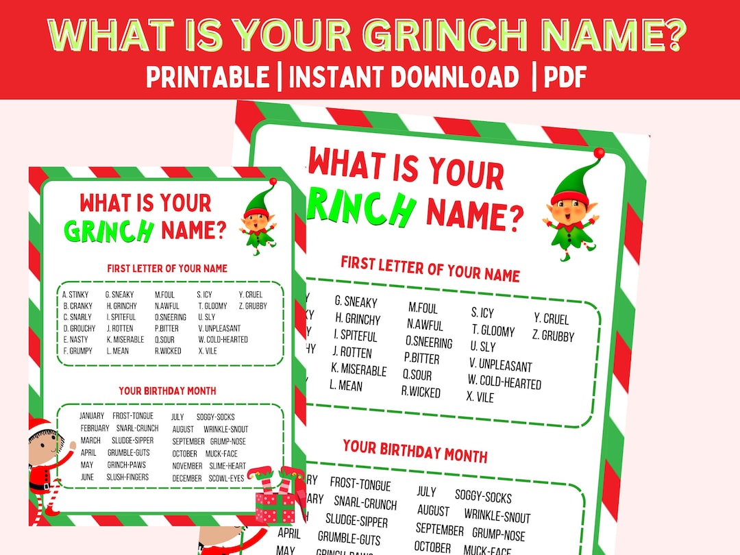 What is Your Grinch Name Game Grinch Christmas Party Game, the Grinch ...