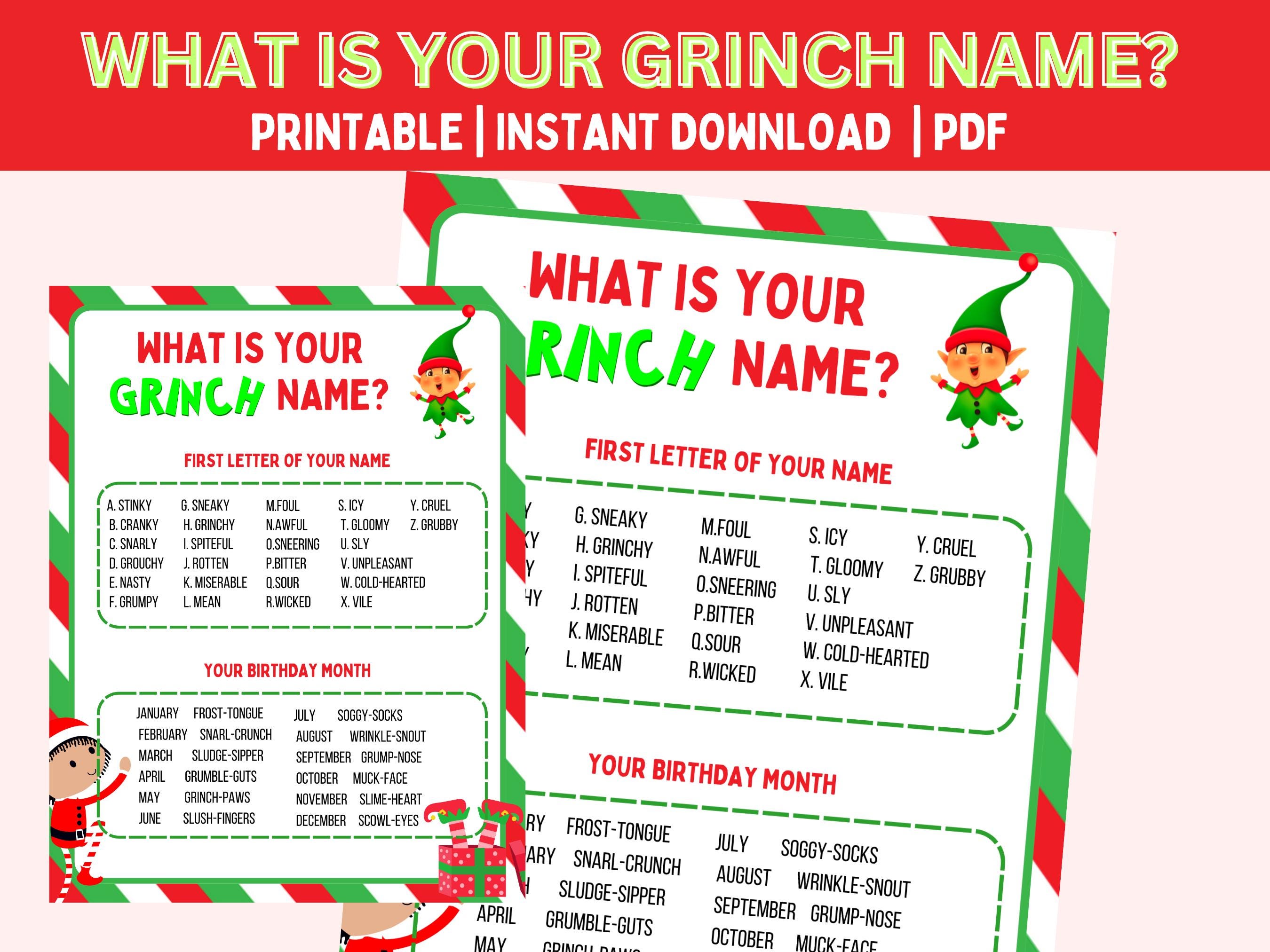 What is Your Grinch Name Game Grinch Christmas Party Game, the Grinch ...