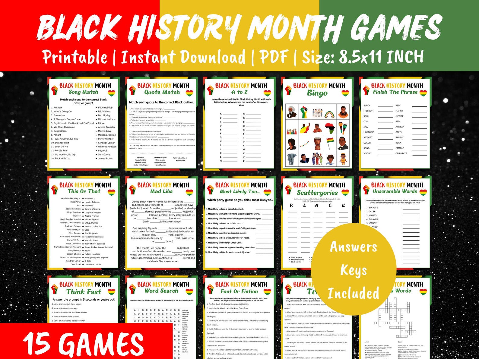 Black History Month Games: Printable Trivia, Family Activities (digital ...
