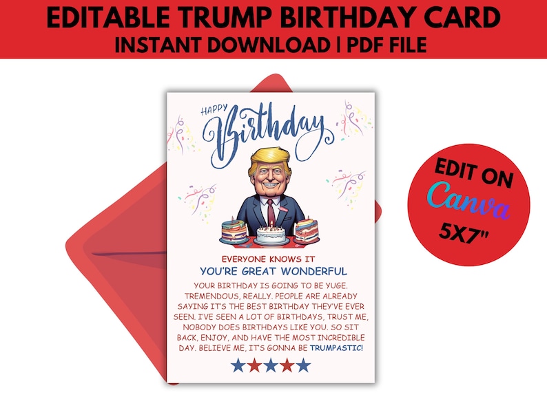 Funny Trump Birthday Card: Editable Cartoon Design (PDF/PNG) - Etsy