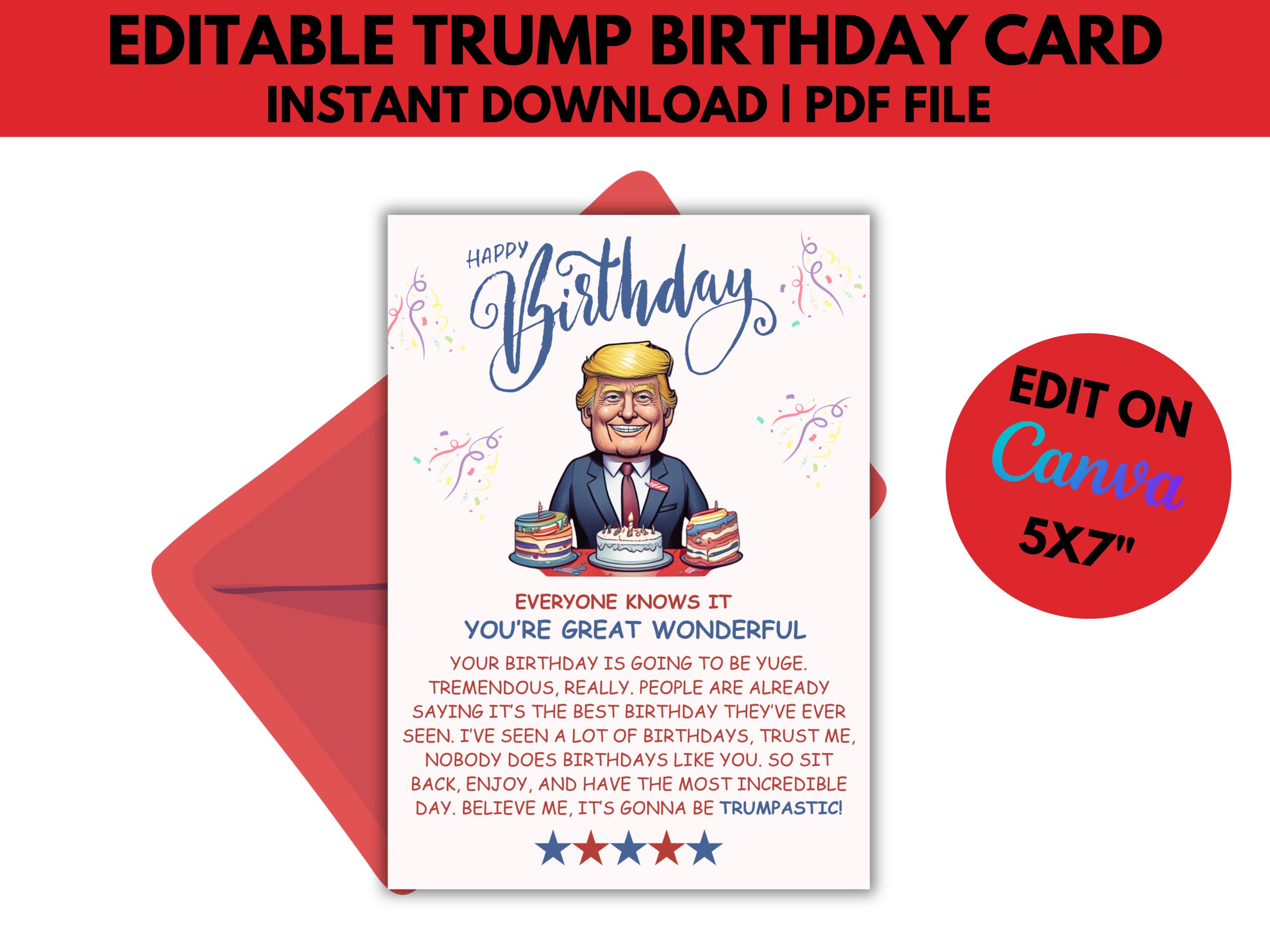 Editable Trump Birthday Card Cartoon Birthday Card Funny Birthday Card ...