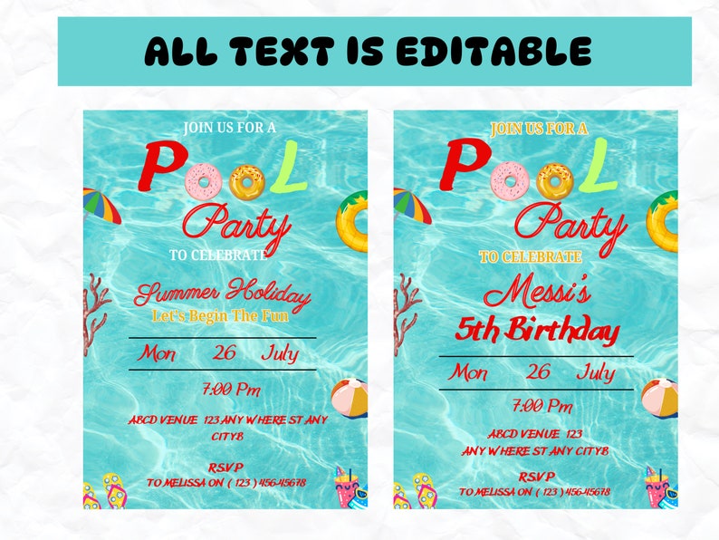 Pool Party Invitation, Text Invitation, Electronic Invite, Digital ...