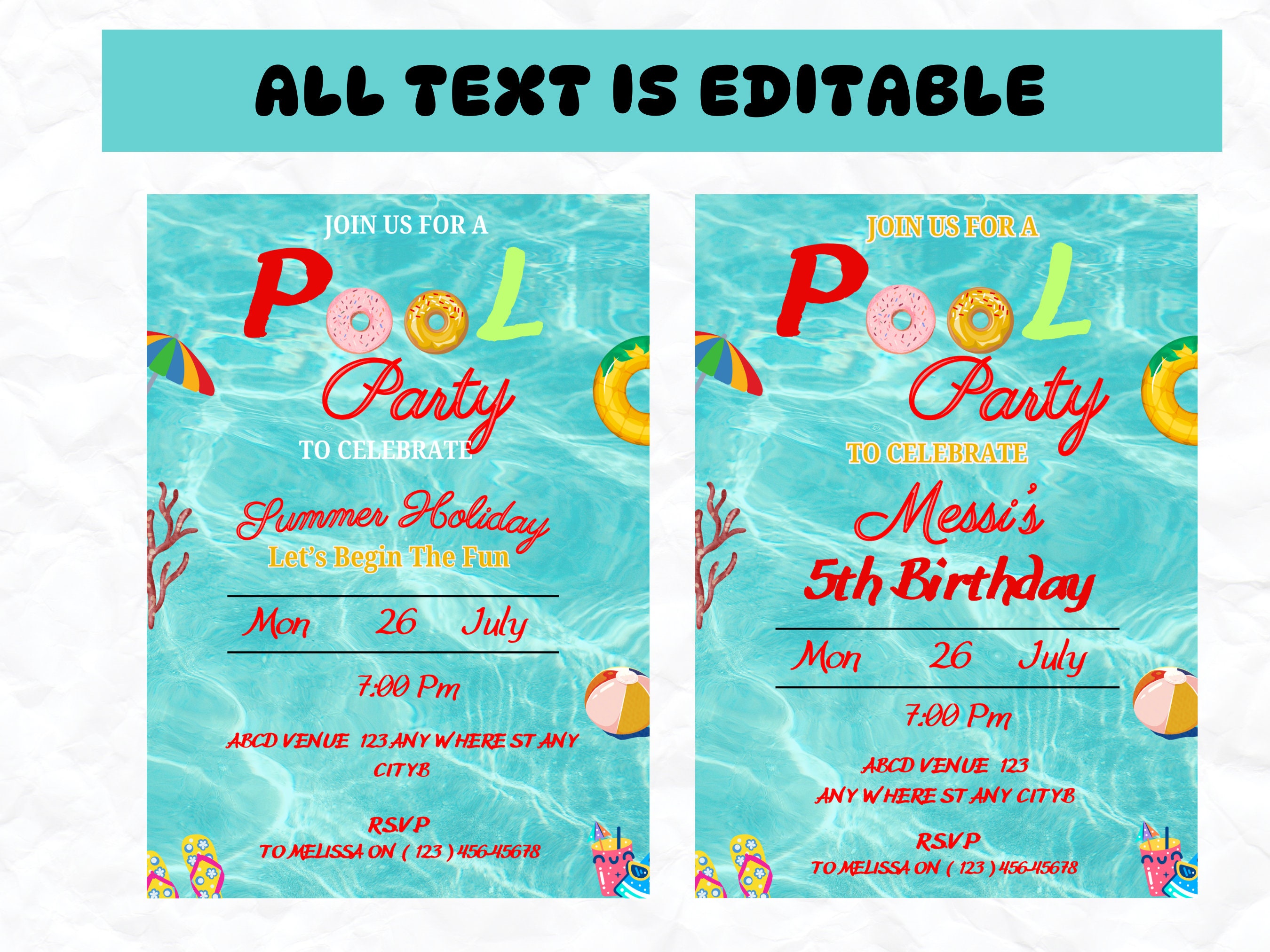 Pool Party Invitation, Text Invitation, Electronic Invite, Digital ...