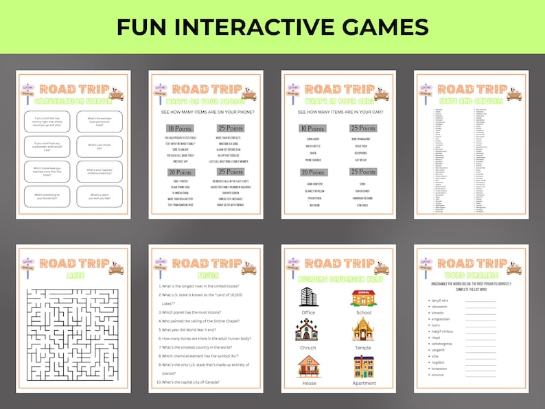 Road Trip Games: 30 Printable Car Travel Activities (digital Download ...