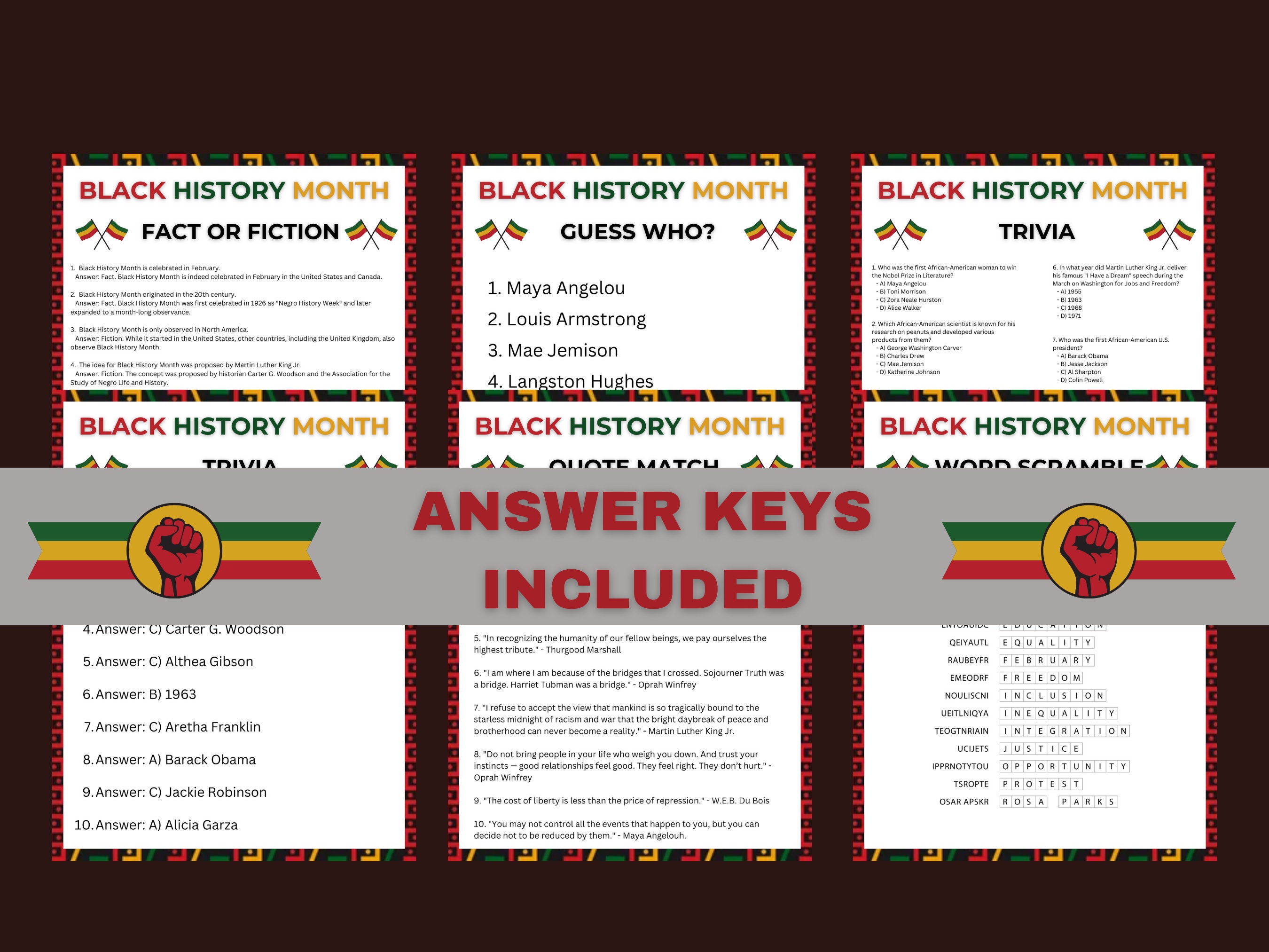Black History Month Games Bundle trivia Game african American History ...