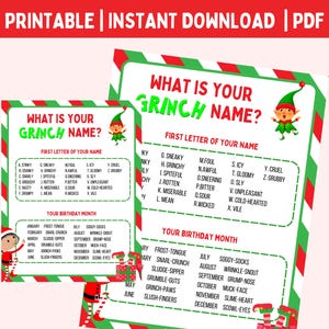 Grinch Name Game: Christmas Party Printable (PDF) - Etsy