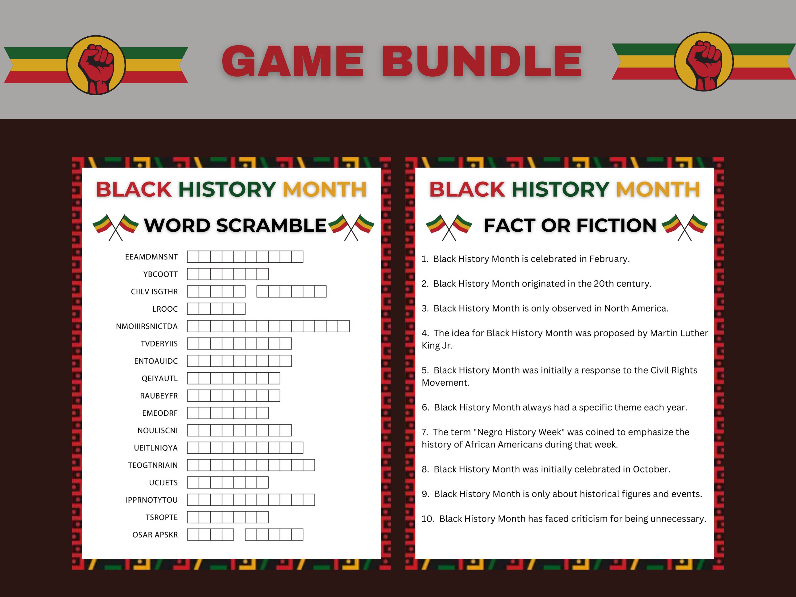 Black History Month Games Bundle |trivia Game |african American History ...
