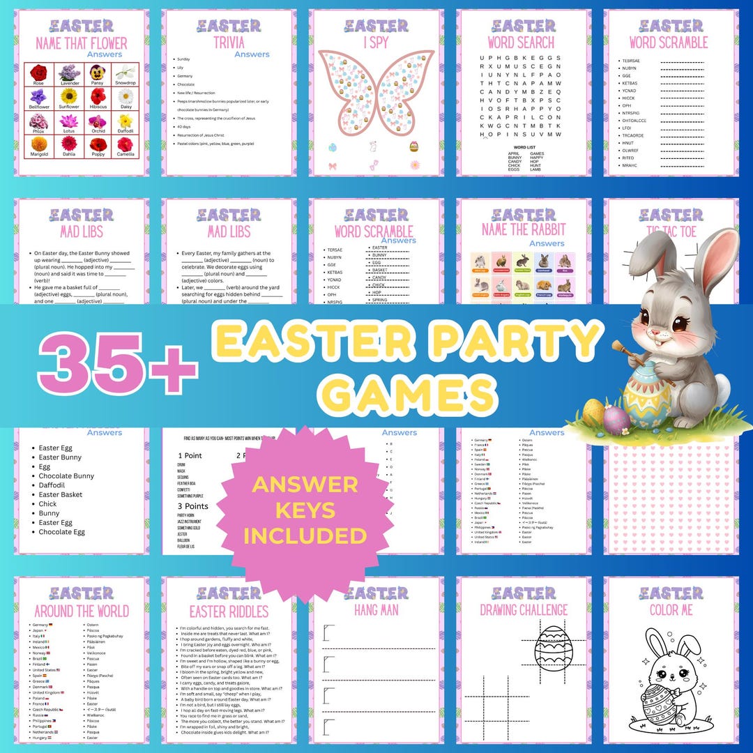 Easter Party Games Bundle, Easter Colouring Bundle, Games for Adults ...