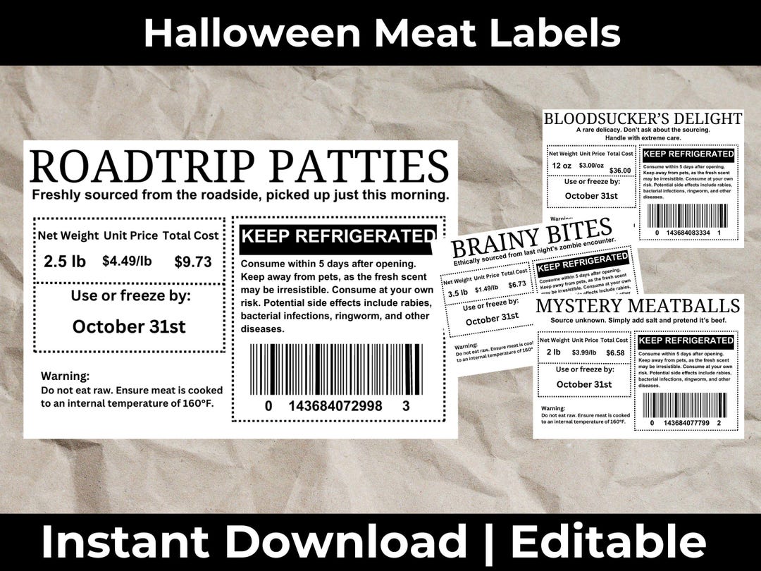 Funny Halloween Fake Meat Labels, Halloween Prank Food Labels Halloween ...