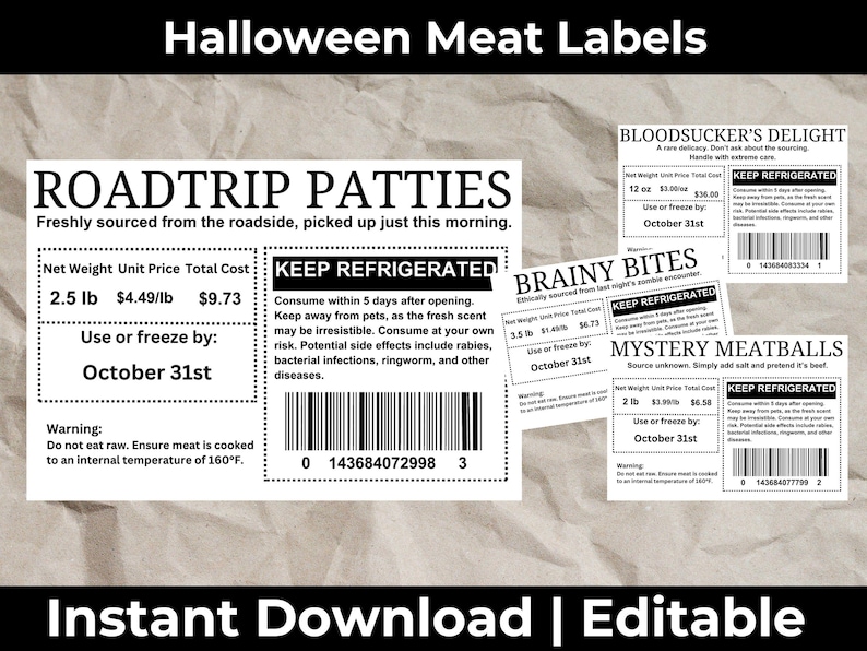 Funny Halloween Fake Meat Labels, Halloween Prank Food Labels Halloween ...