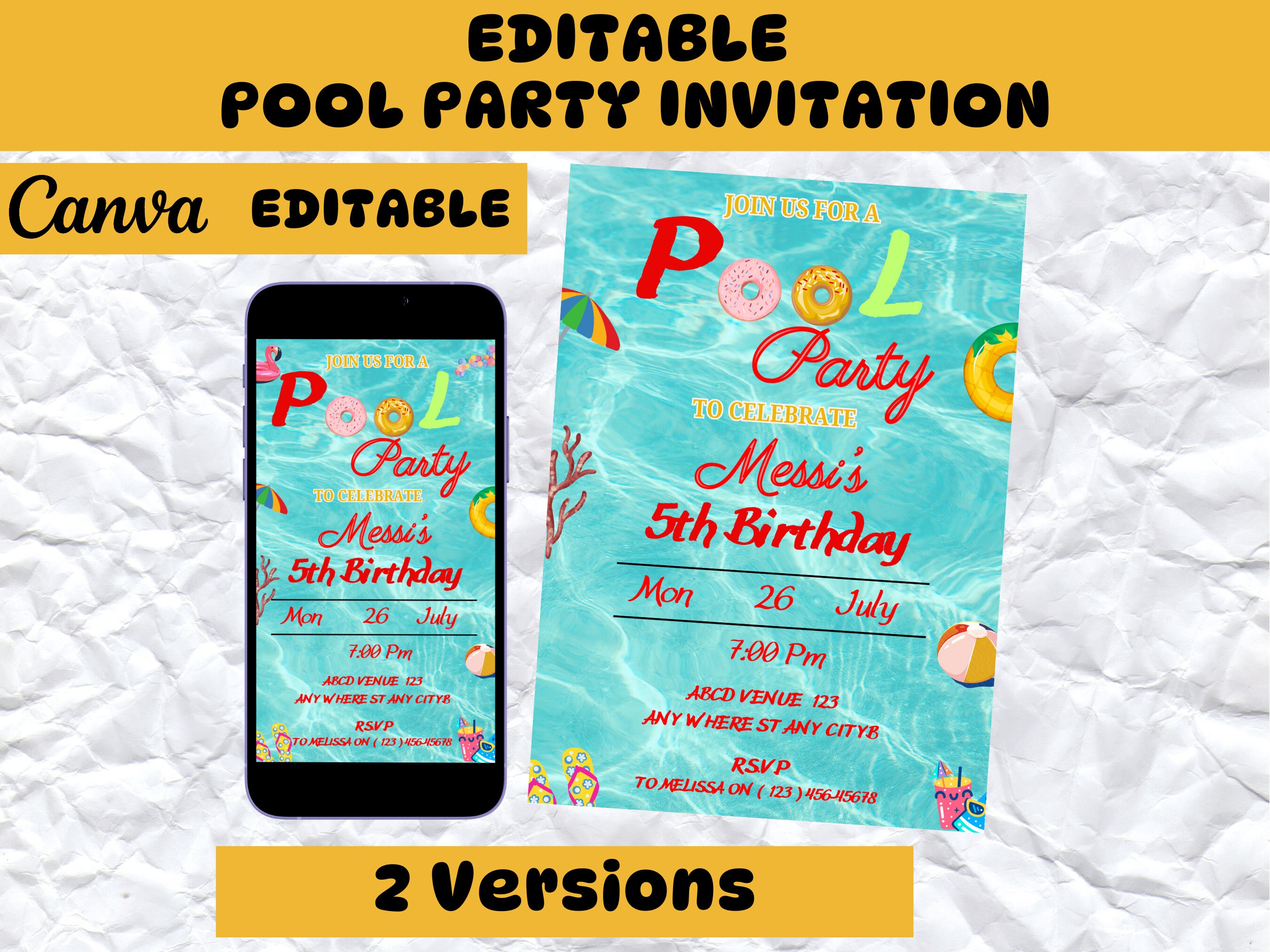 Pool Party Invitation, Text Invitation, Electronic Invite, Digital ...