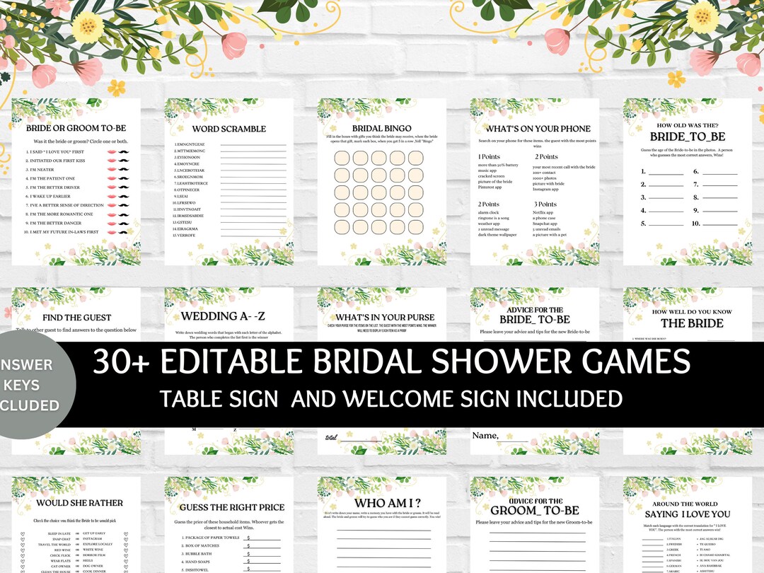 Editable Bridal Shower Games |engagement Party Games With Welcome Sign ...