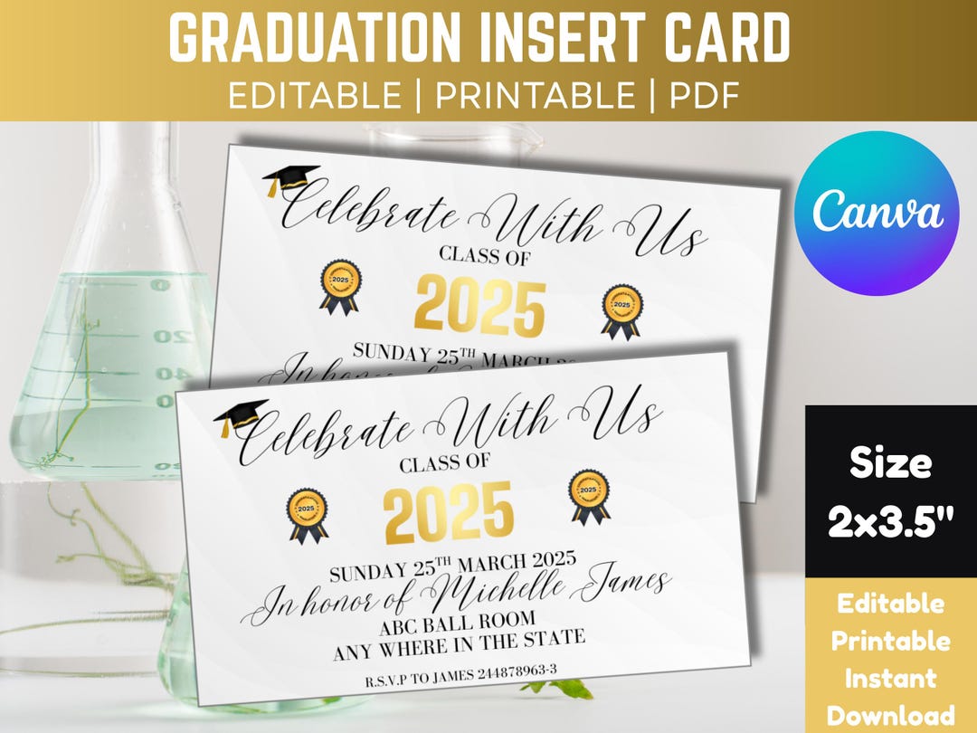 Graduation Party Insert Card, Grad Enclosure Card, Class of 2025 ...