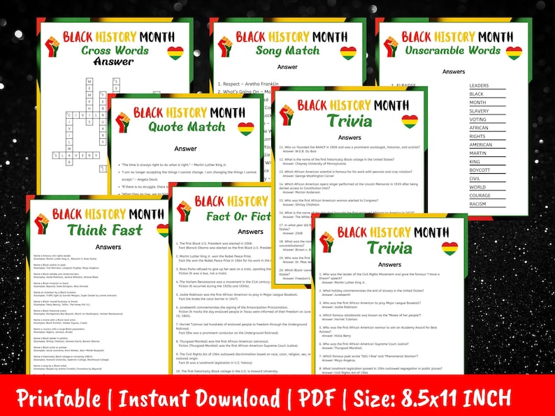 Black History Month Games: Printable Trivia, Family Activities (digital ...