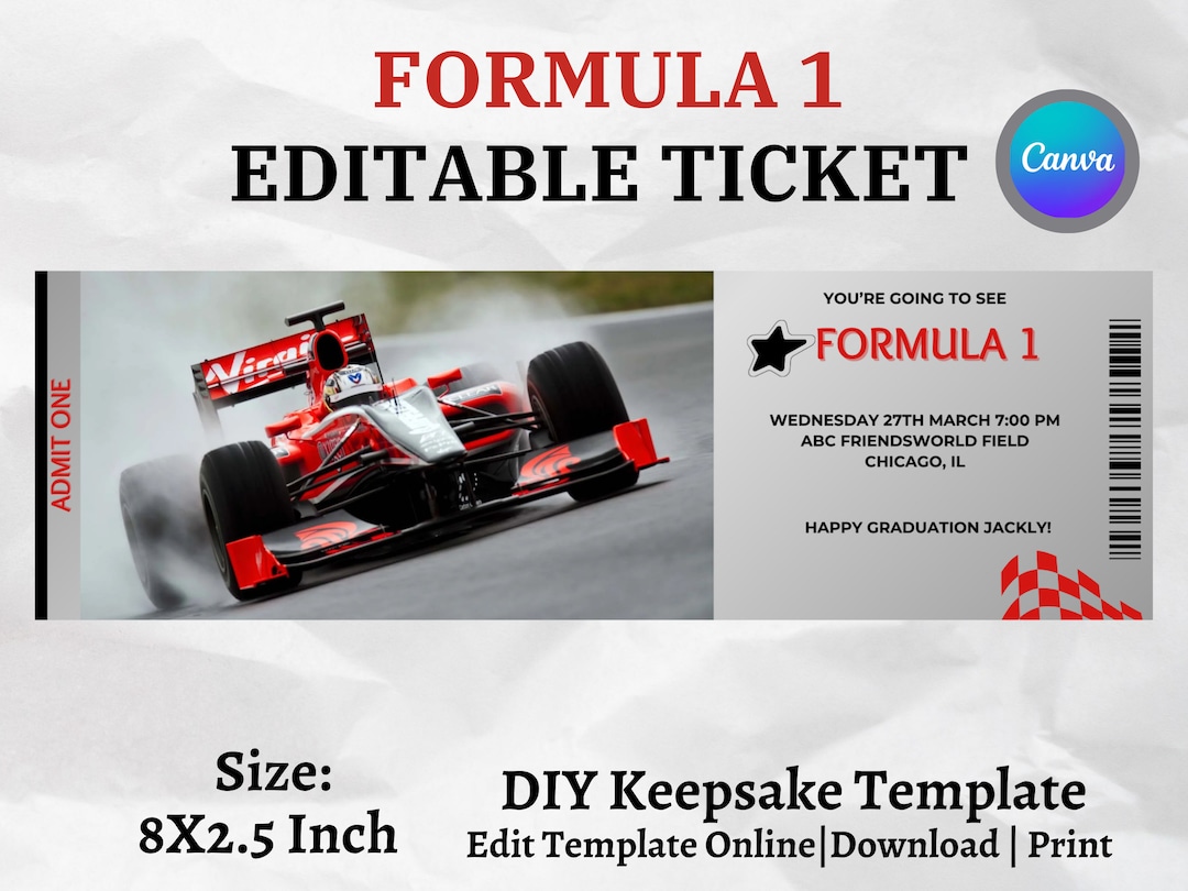 Editable Formula 1 Gift Ticket | Editable Formula One Ticket | Mothers ...