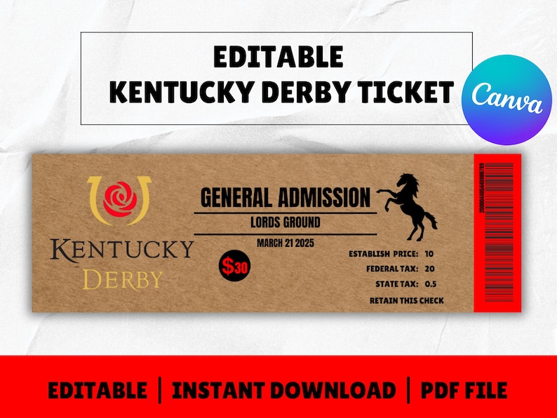 Kentucky Derby Ticket Template: Editable Keepsake (PDF) - Etsy