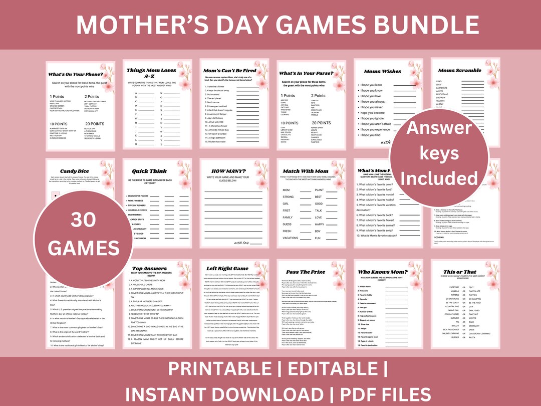 Mother's Day Games Bundle: 30 Printable Party Games (PDF) - Etsy