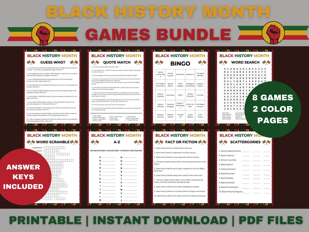 Black History Month Games Bundle |trivia Game |african American History ...