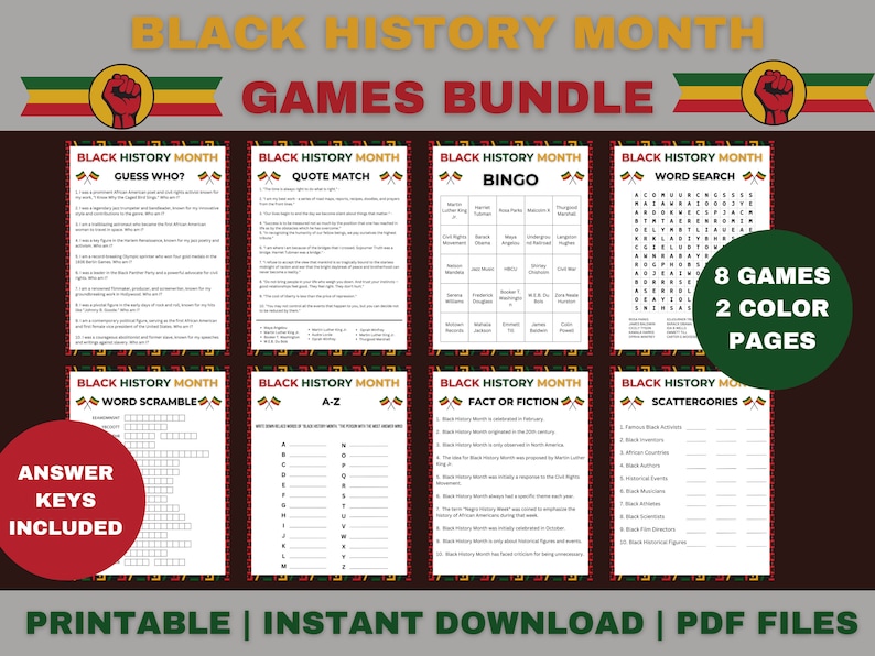 Black History Month Games Bundle |trivia Game |african American History ...
