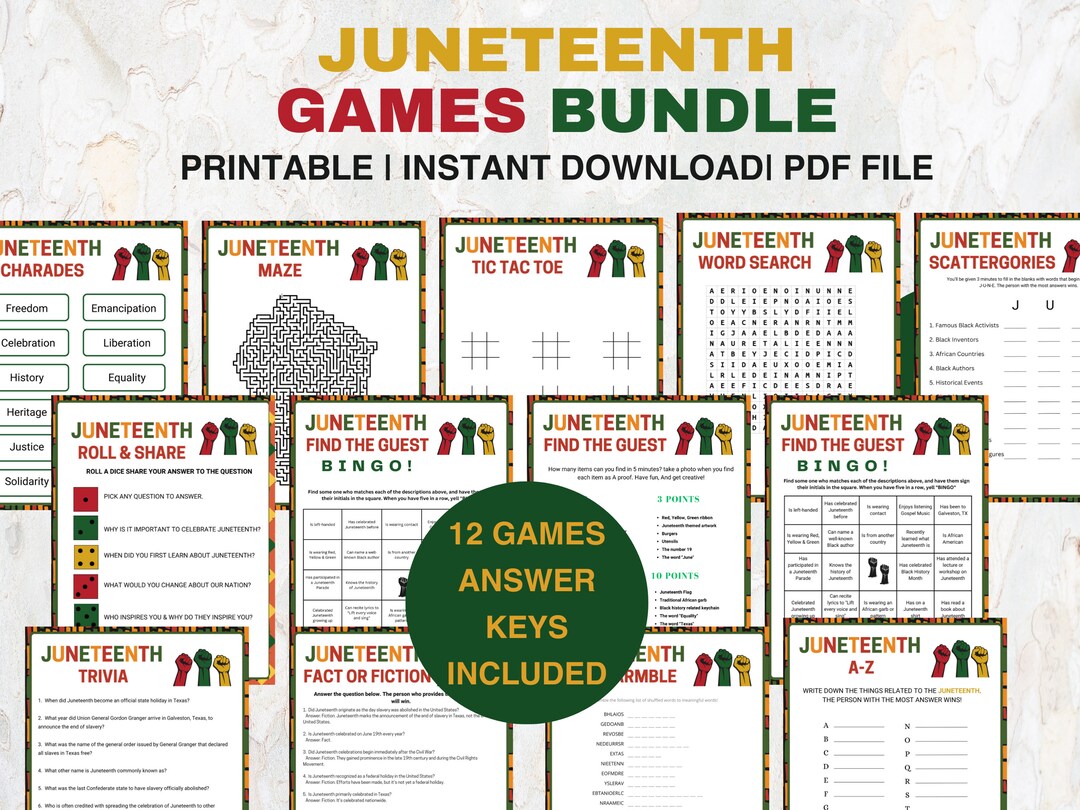 JUNETEENTH Game, Juneteenth Game Bundle, Juneteenth Trivia Printable ...