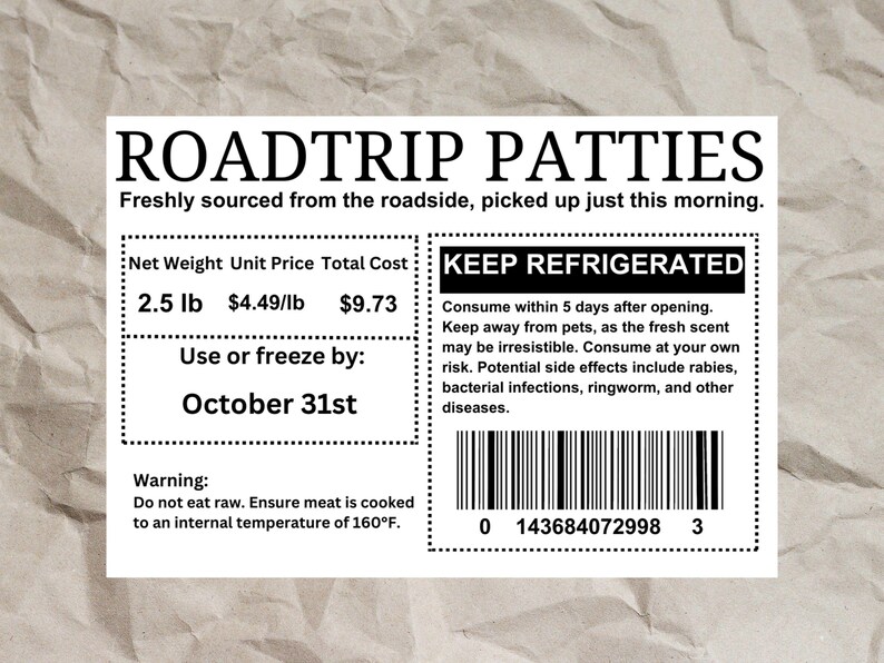 Funny Halloween Fake Meat Labels, Halloween Prank Food Labels Halloween ...