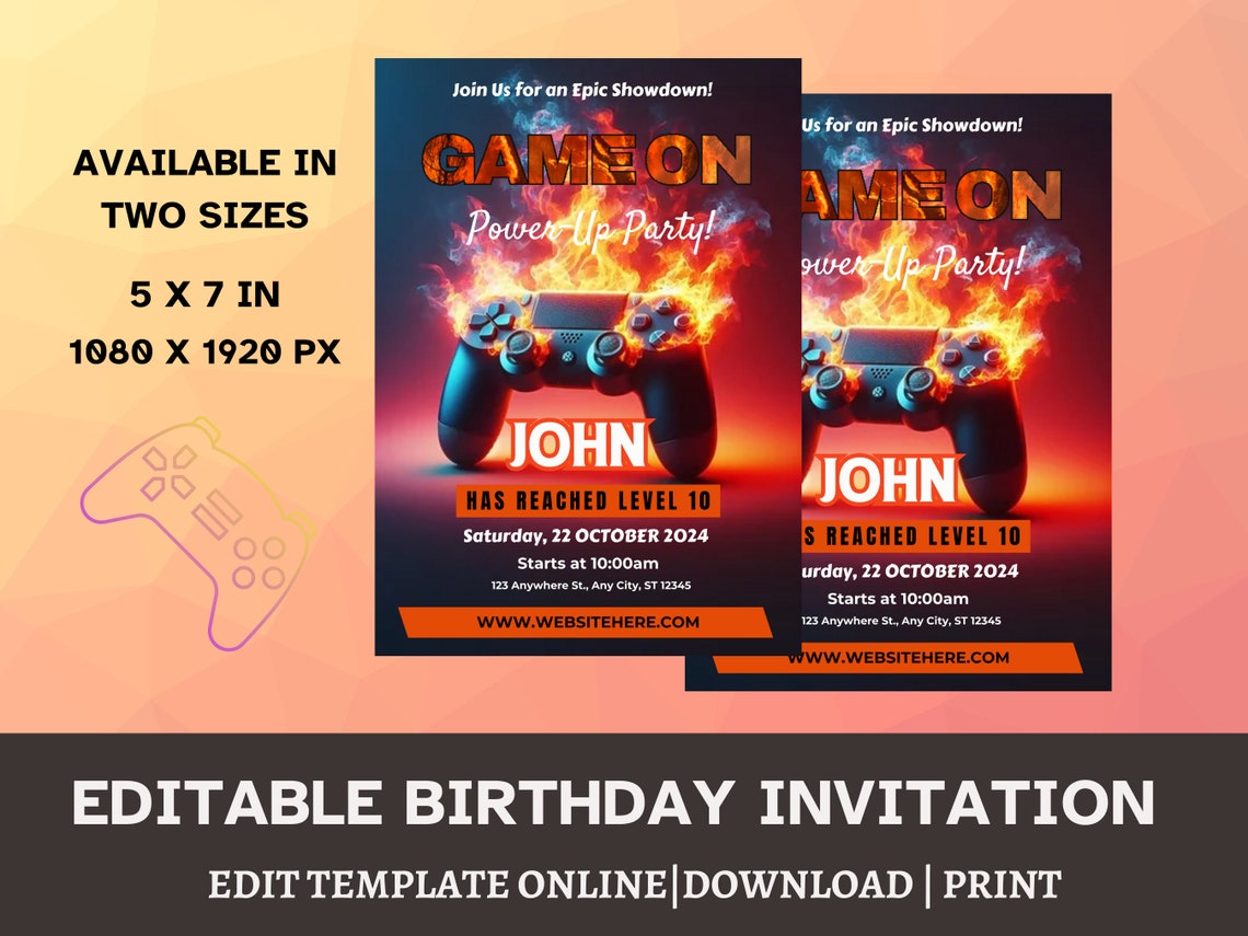 Editable Video Game Birthday Invitation Gamer Boy Birthday Invitation ...
