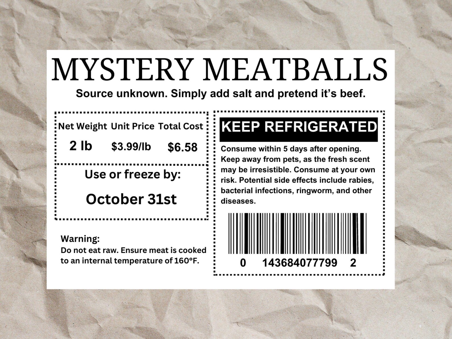 Funny Halloween Fake Meat Labels, Halloween Prank Food Labels Halloween ...
