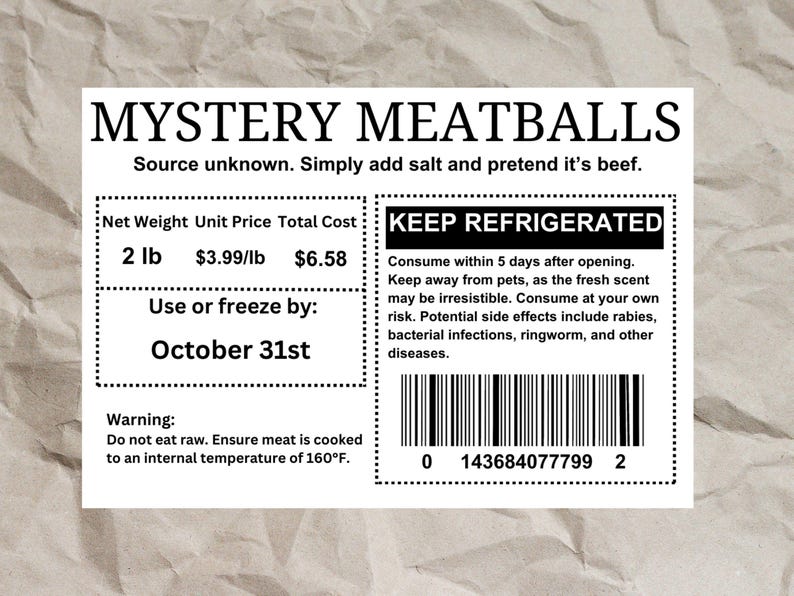 Funny Halloween Fake Meat Labels, Halloween Prank Food Labels Halloween ...